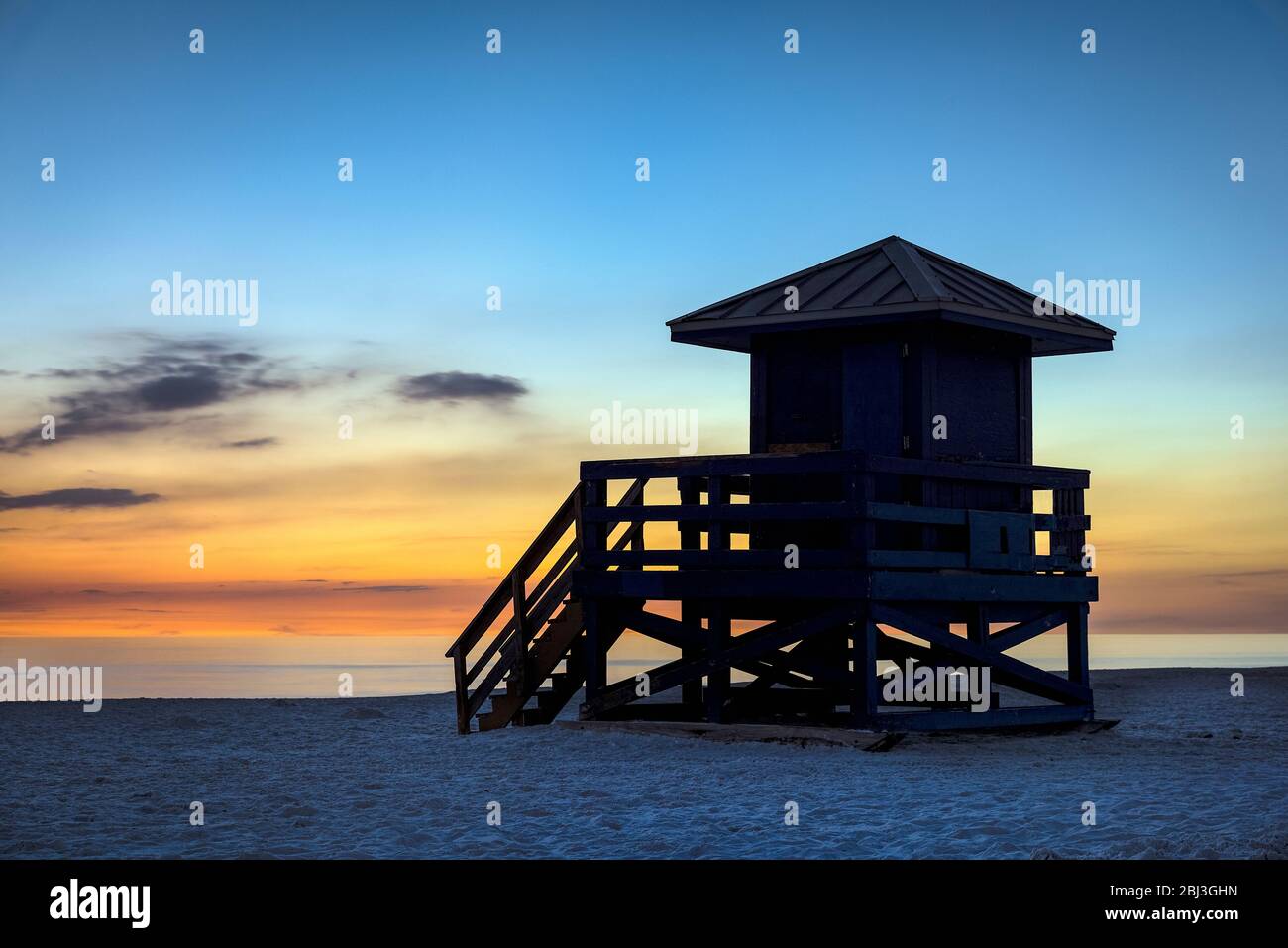 Lifeguard shack at sunset at Siesta Key Beach in Florida Stock Photo ...