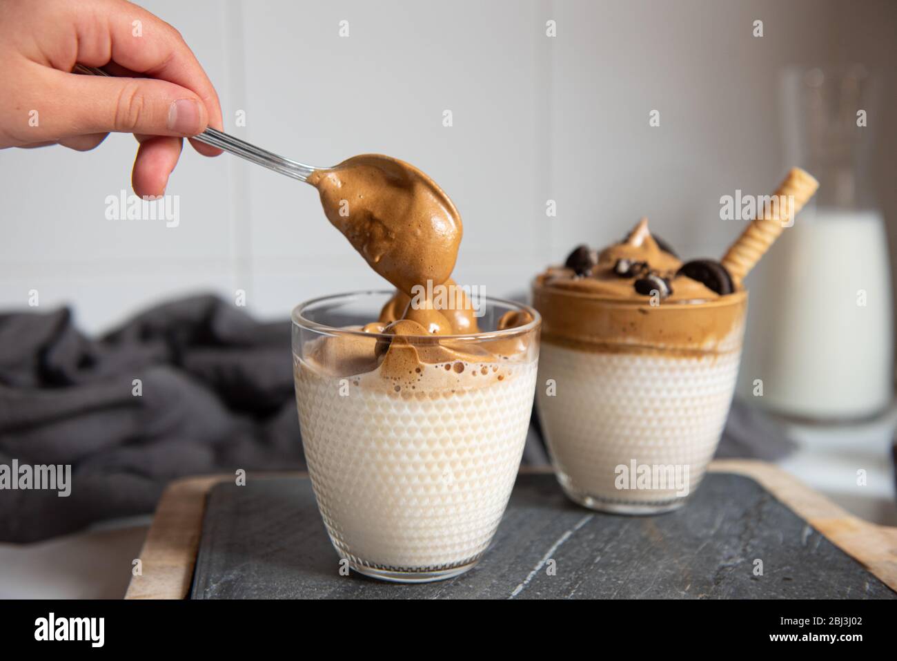 Dalgona coffee - Instant coffee or espresso powder whipped with sugar ...