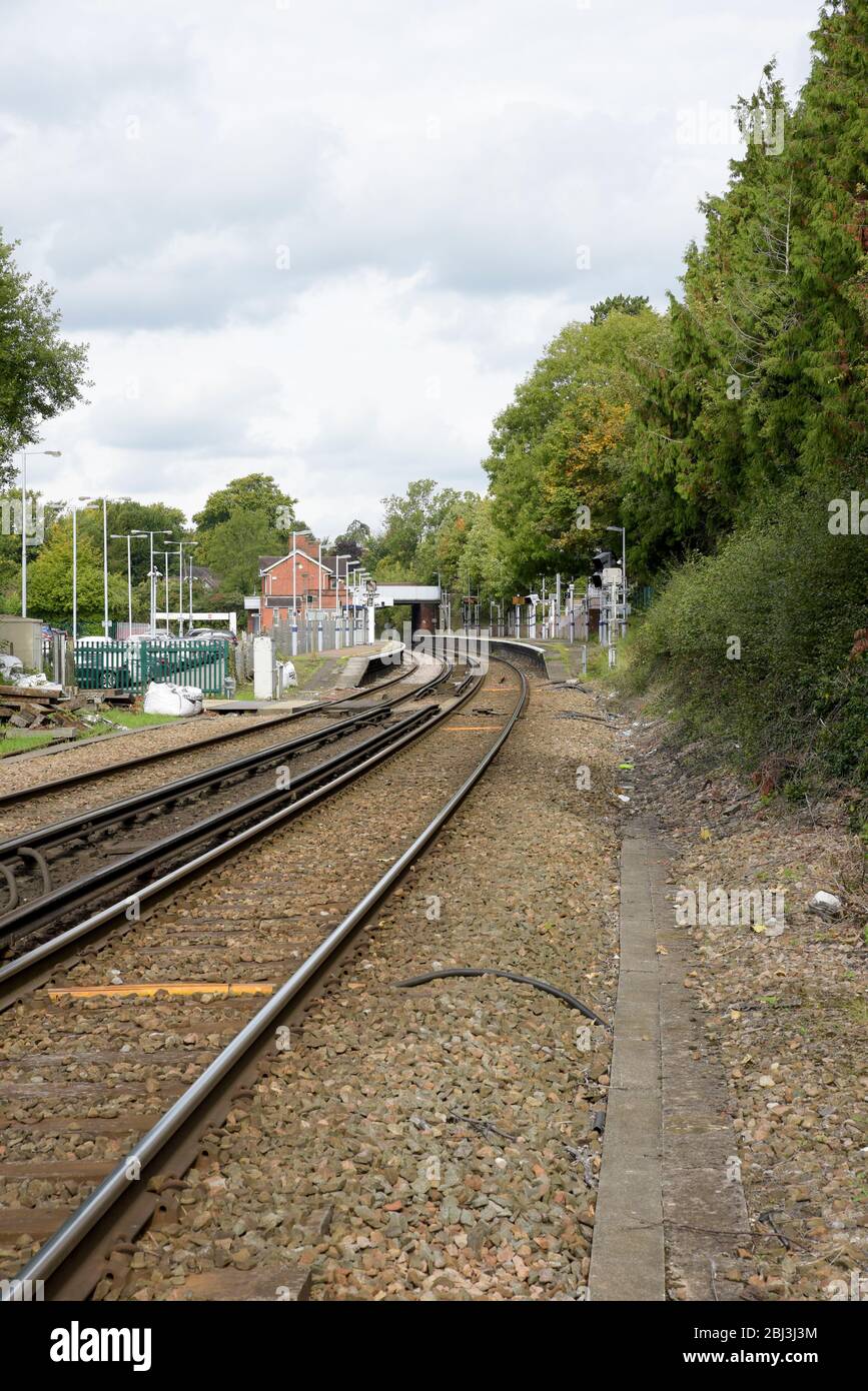 Small railroad station with only two platforms and rail tracks Stock ...