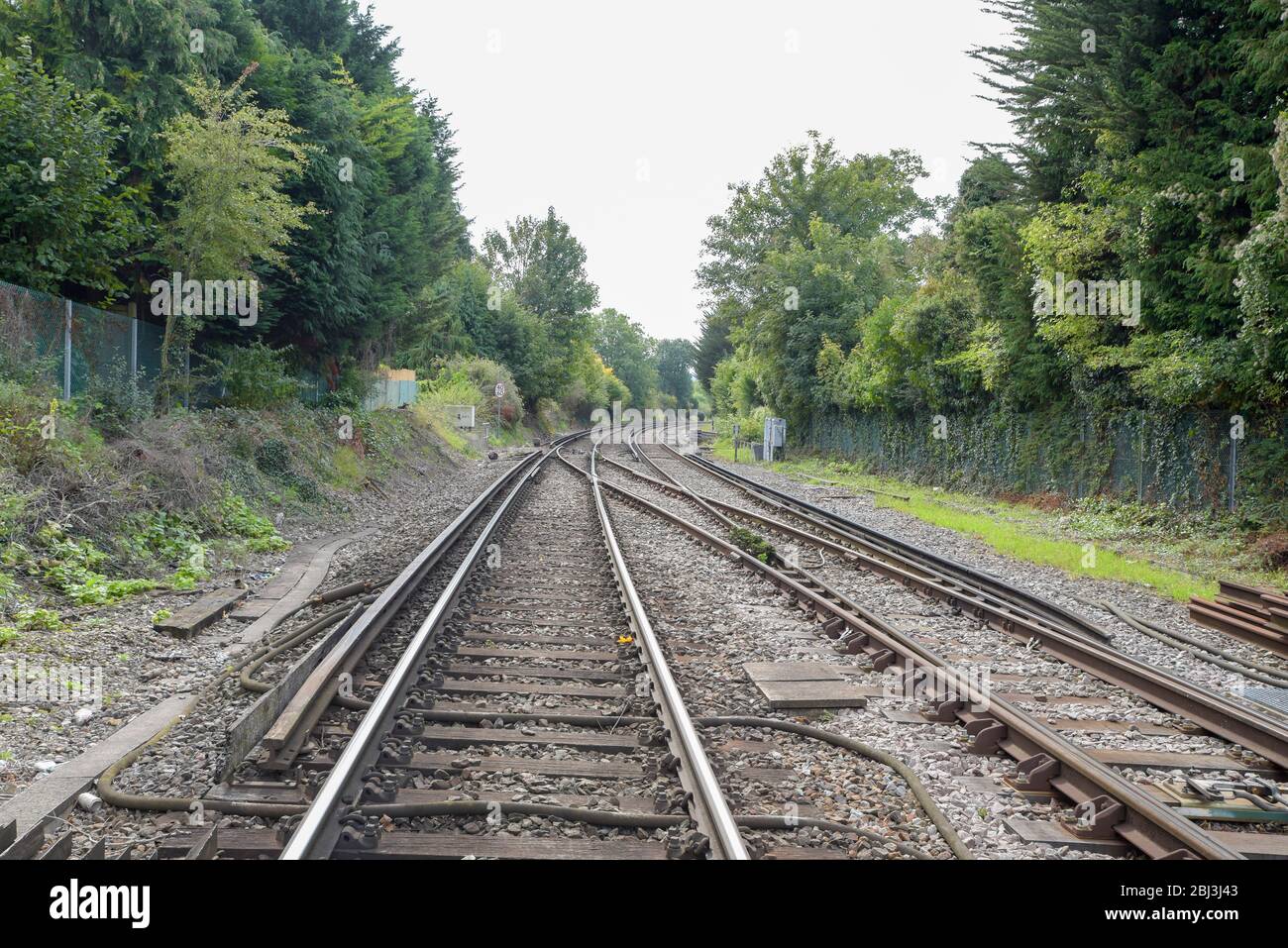 Small railroad junction showing the points where trains can change ...