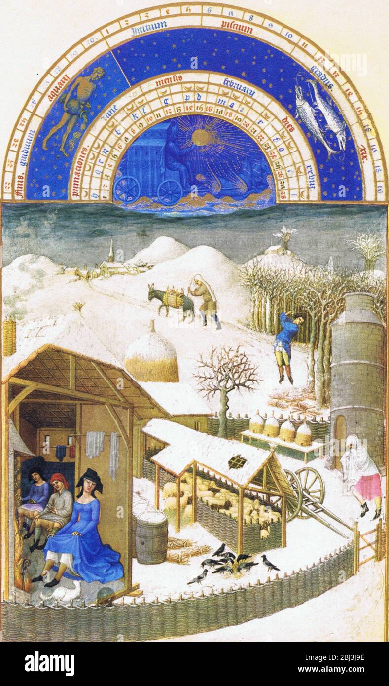 Vintage Medieval historical lifestyle artwork depicting everyday life ...