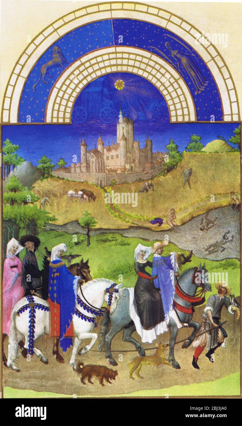 Vintage Medieval historical lifestyle artwork depicting everyday life ...