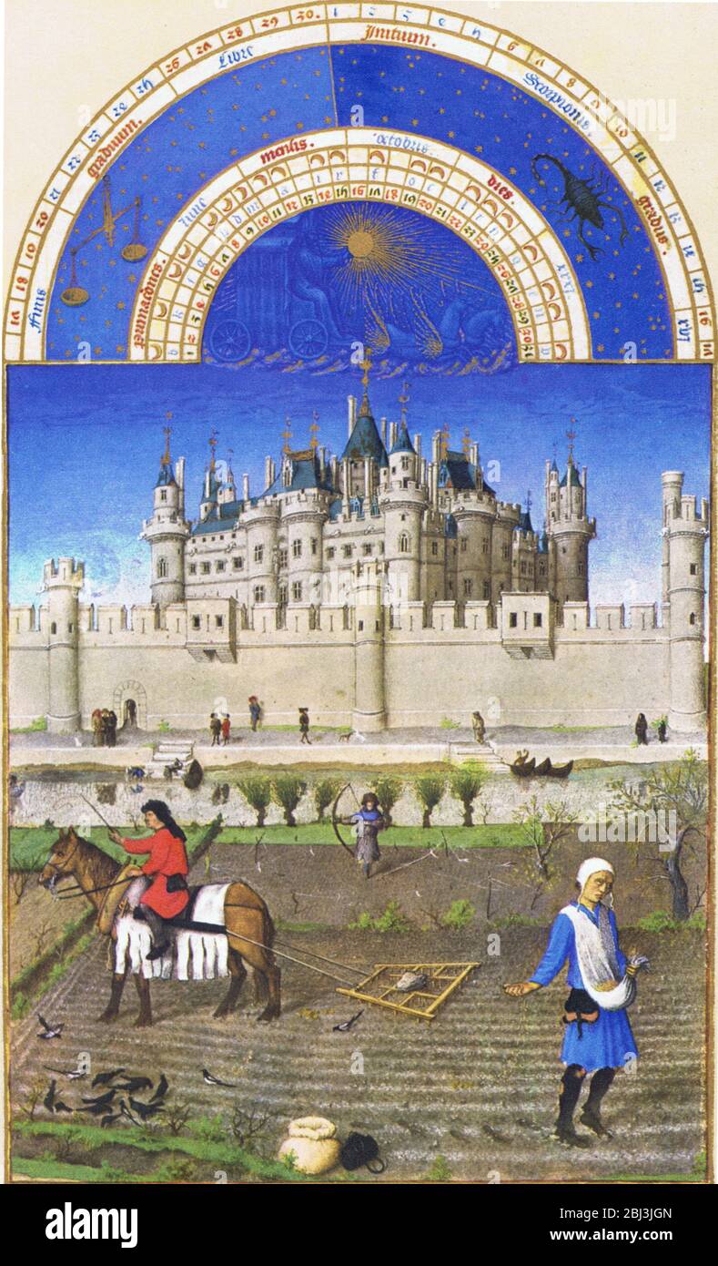 Vintage Medieval historical lifestyle artwork depicting everyday life ...