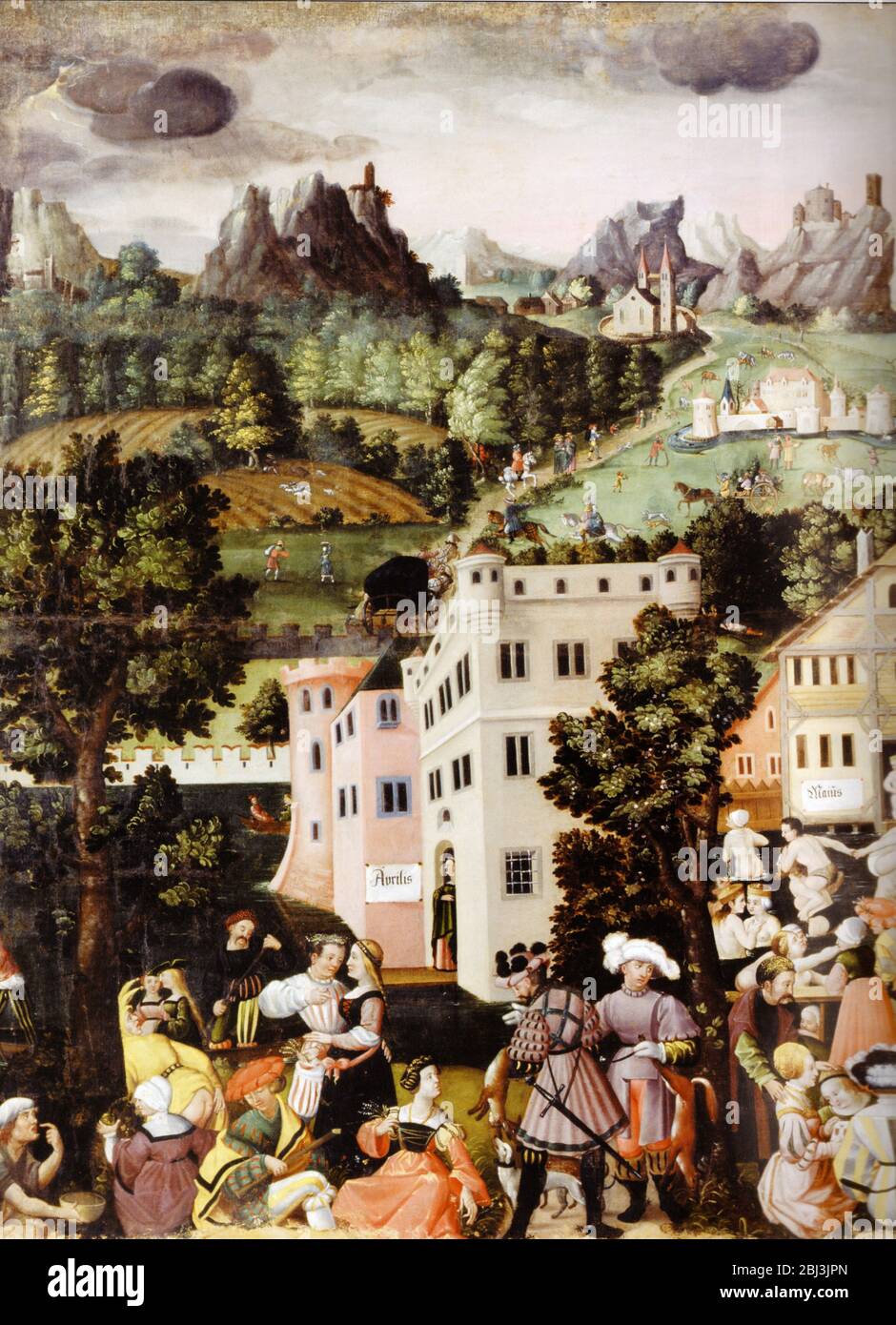Vintage Medieval historical lifestyle artwork depicting everyday life ...