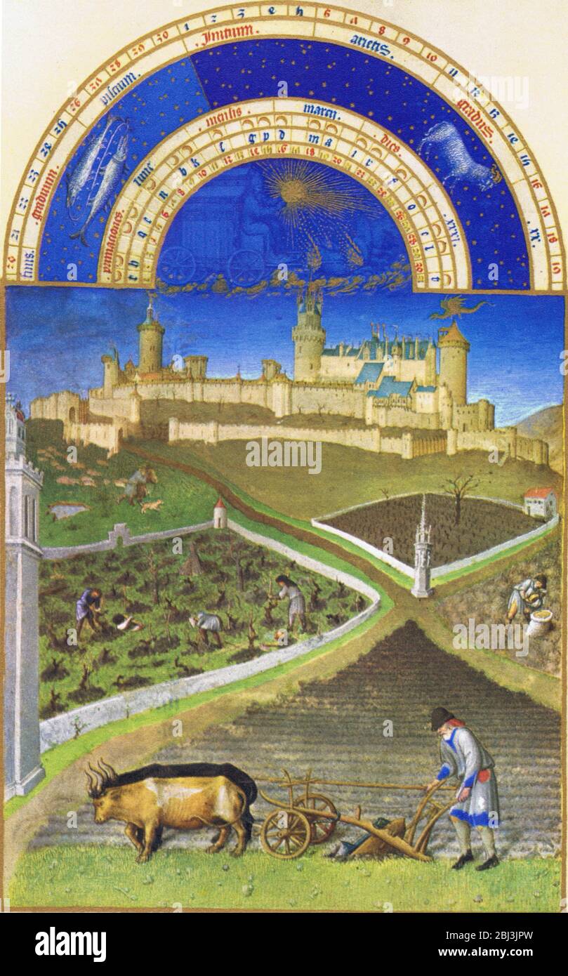 Vintage Medieval historical lifestyle artwork depicting everyday life ...