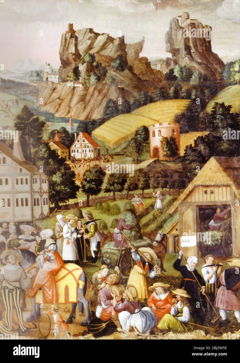 Vintage Medieval historical lifestyle artwork depicting everyday life ...