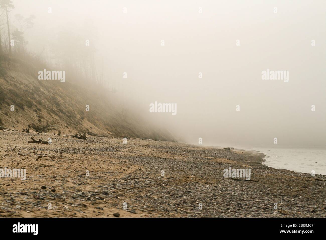 Heavy fog on a stranded beach Stock Photo - Alamy