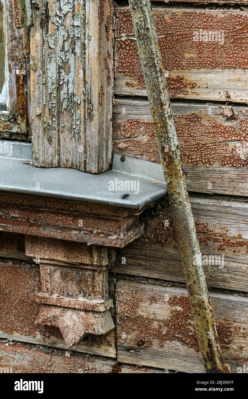 Old brown rustic timber window sill with paint coming off Stock Photo ...