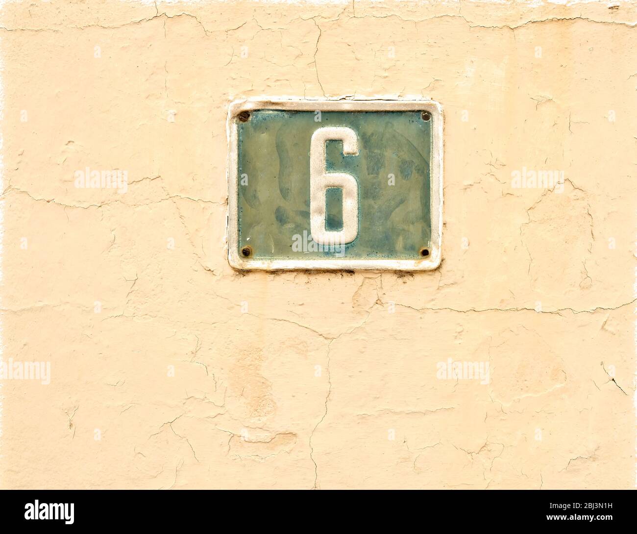 6, number six, house number plate on a wall Stock Photo - Alamy