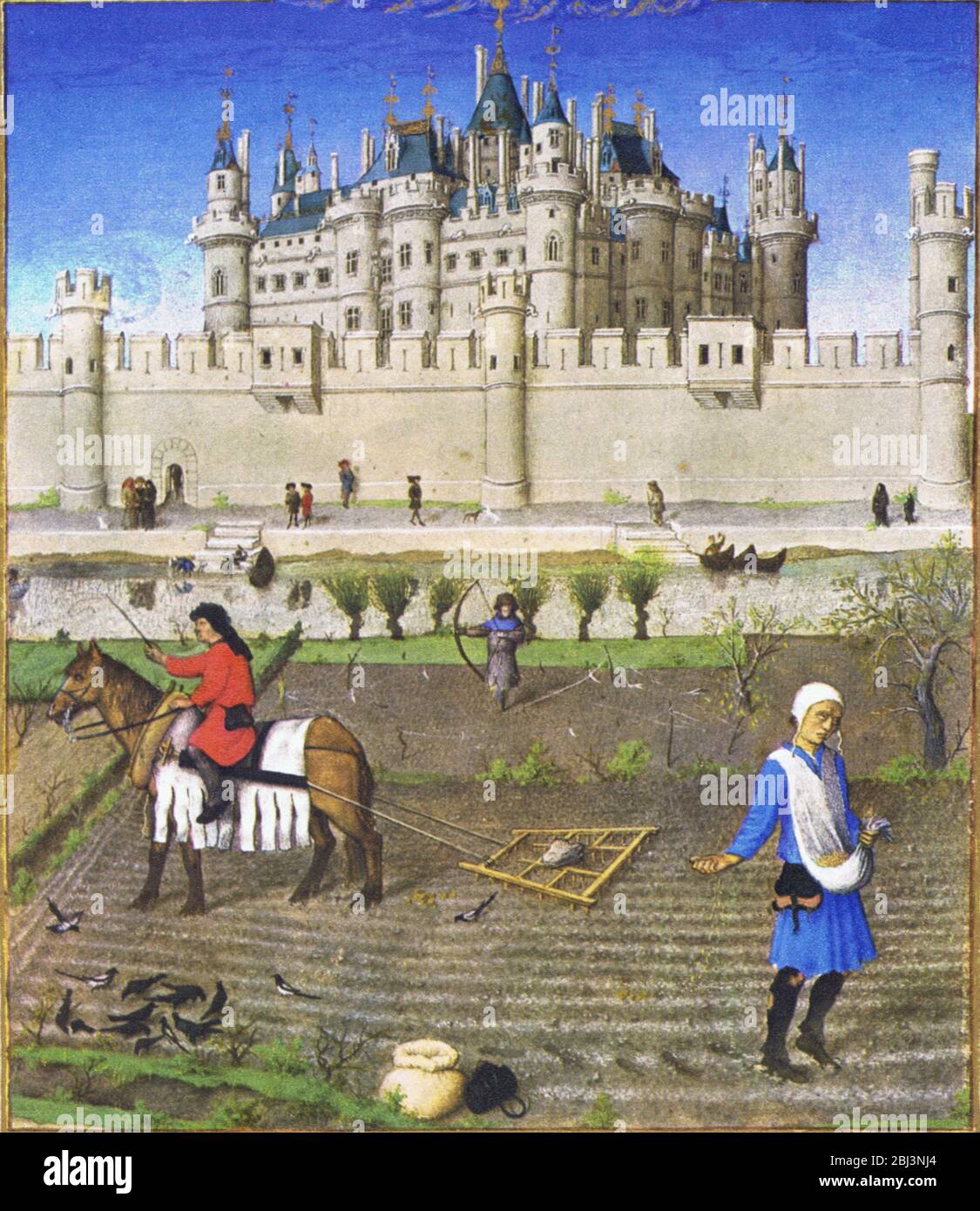 Vintage Medieval historical lifestyle artwork depicting everyday life ...