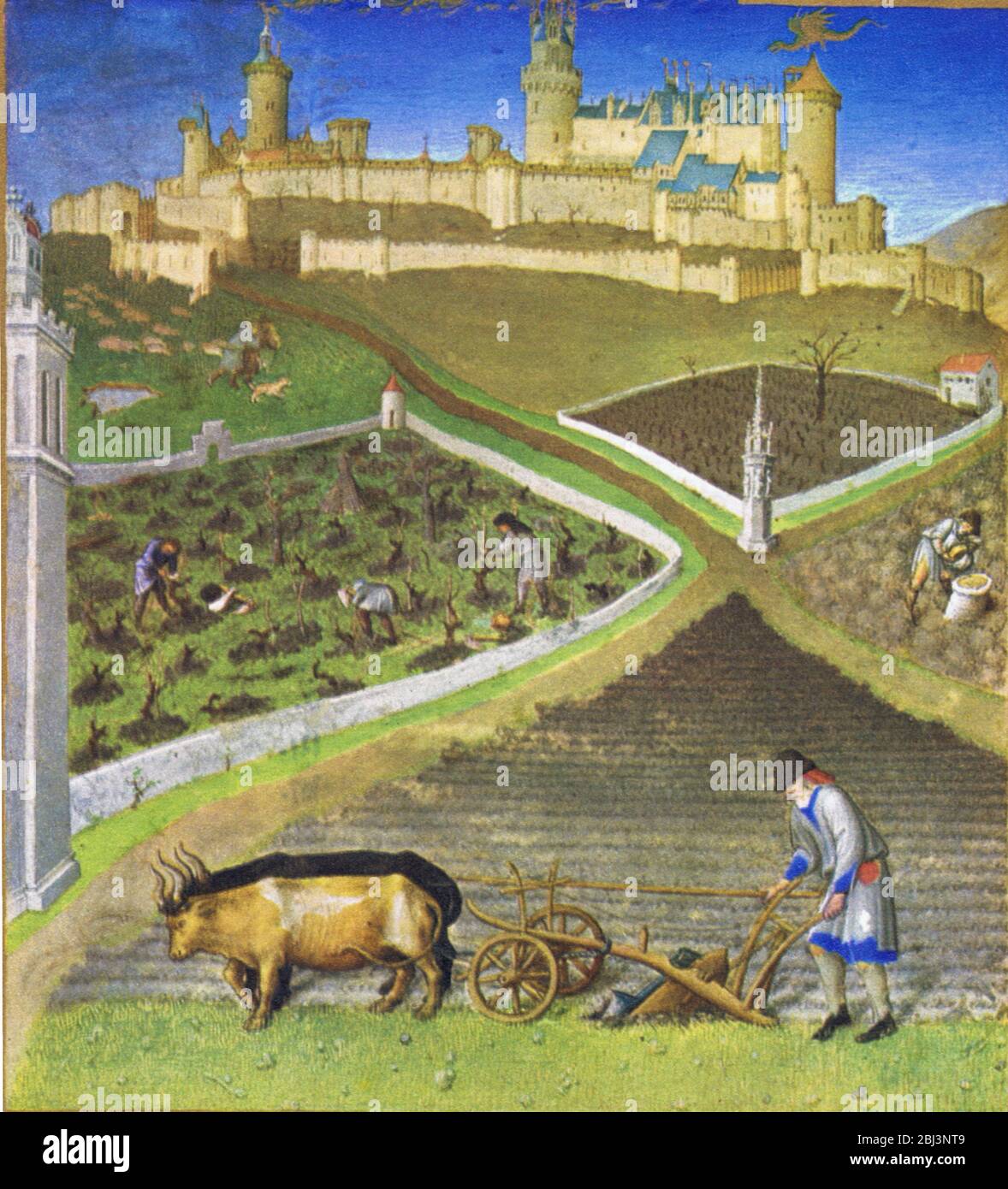 Vintage Medieval historical lifestyle artwork depicting everyday life ...