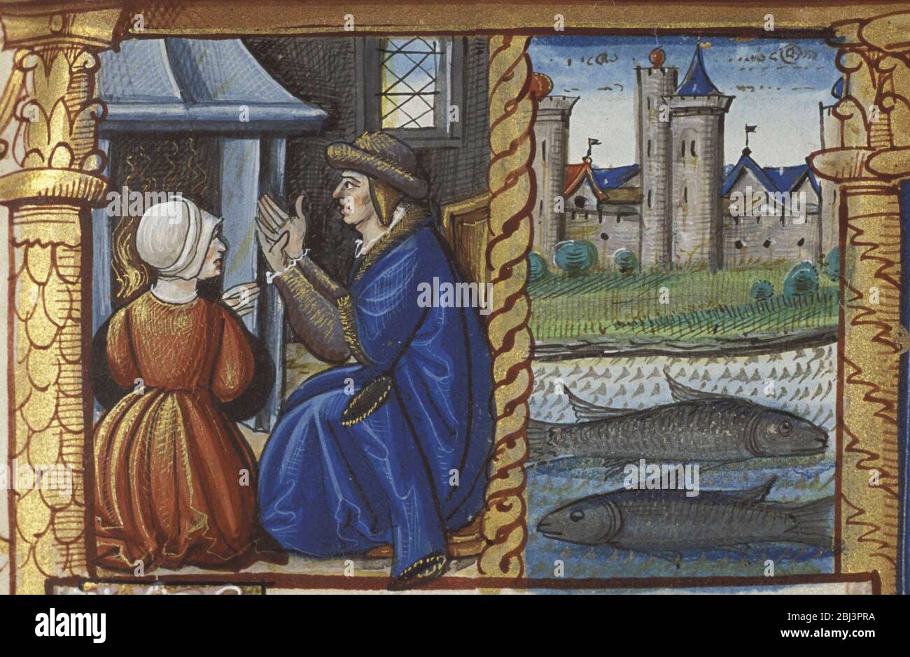 Vintage Medieval historical lifestyle artwork depicting everyday life ...