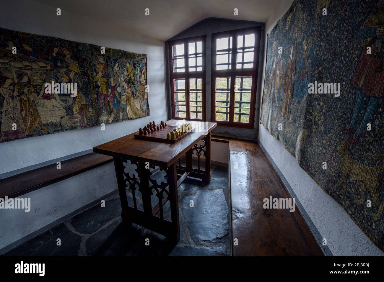 Marksburg castle- alcove in dining hall, Braubach, Rhineland-Palatinate ...