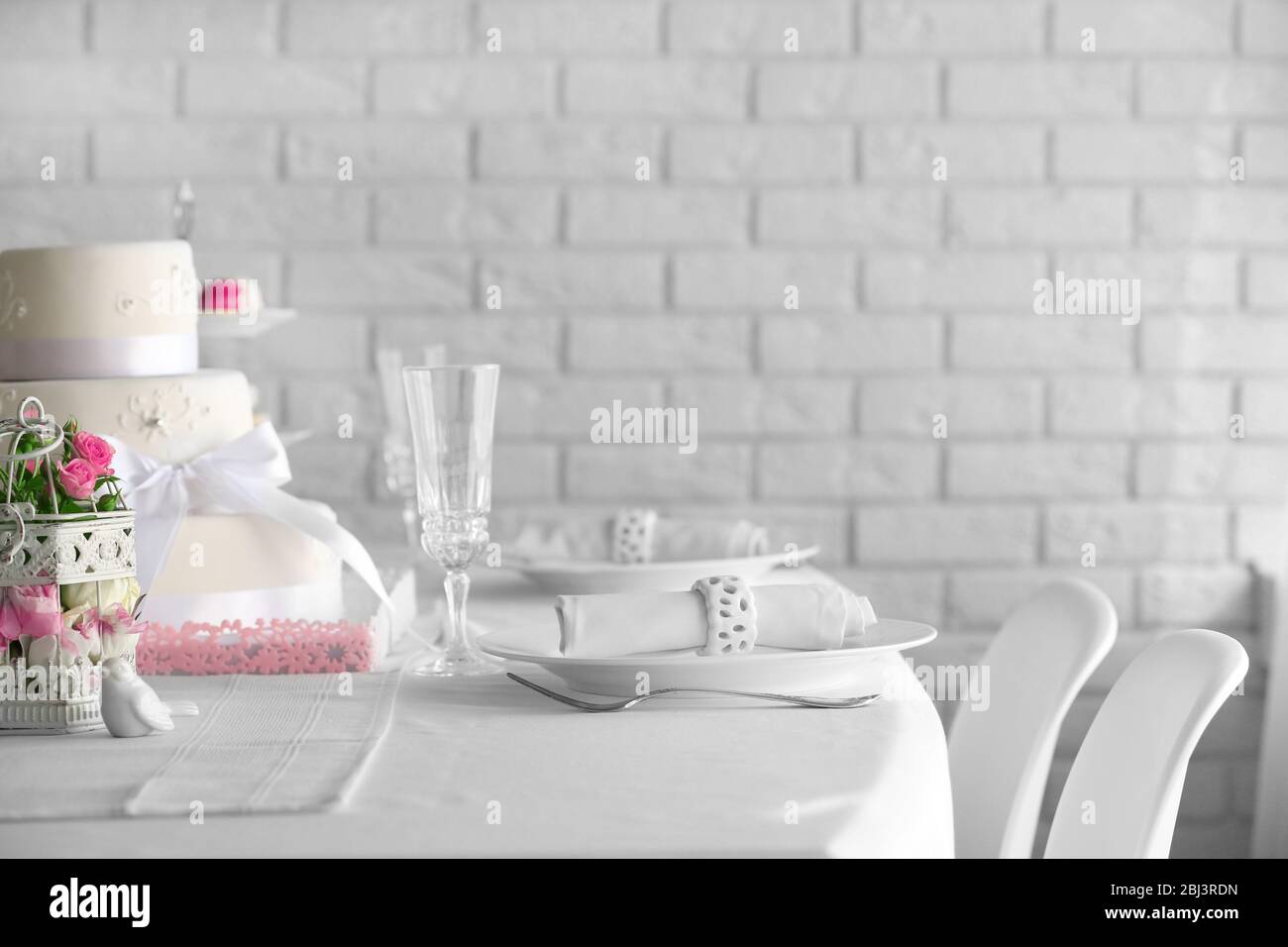 Beautiful decorated table for wedding celebration in restaurant Stock ...