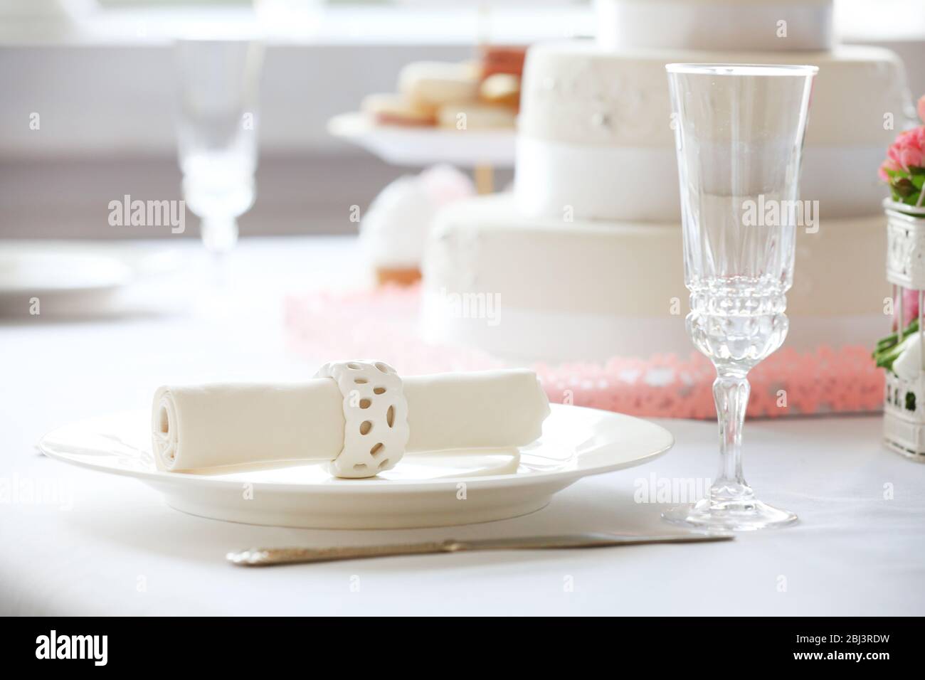 Beautiful decorated table for wedding celebration in restaurant Stock ...