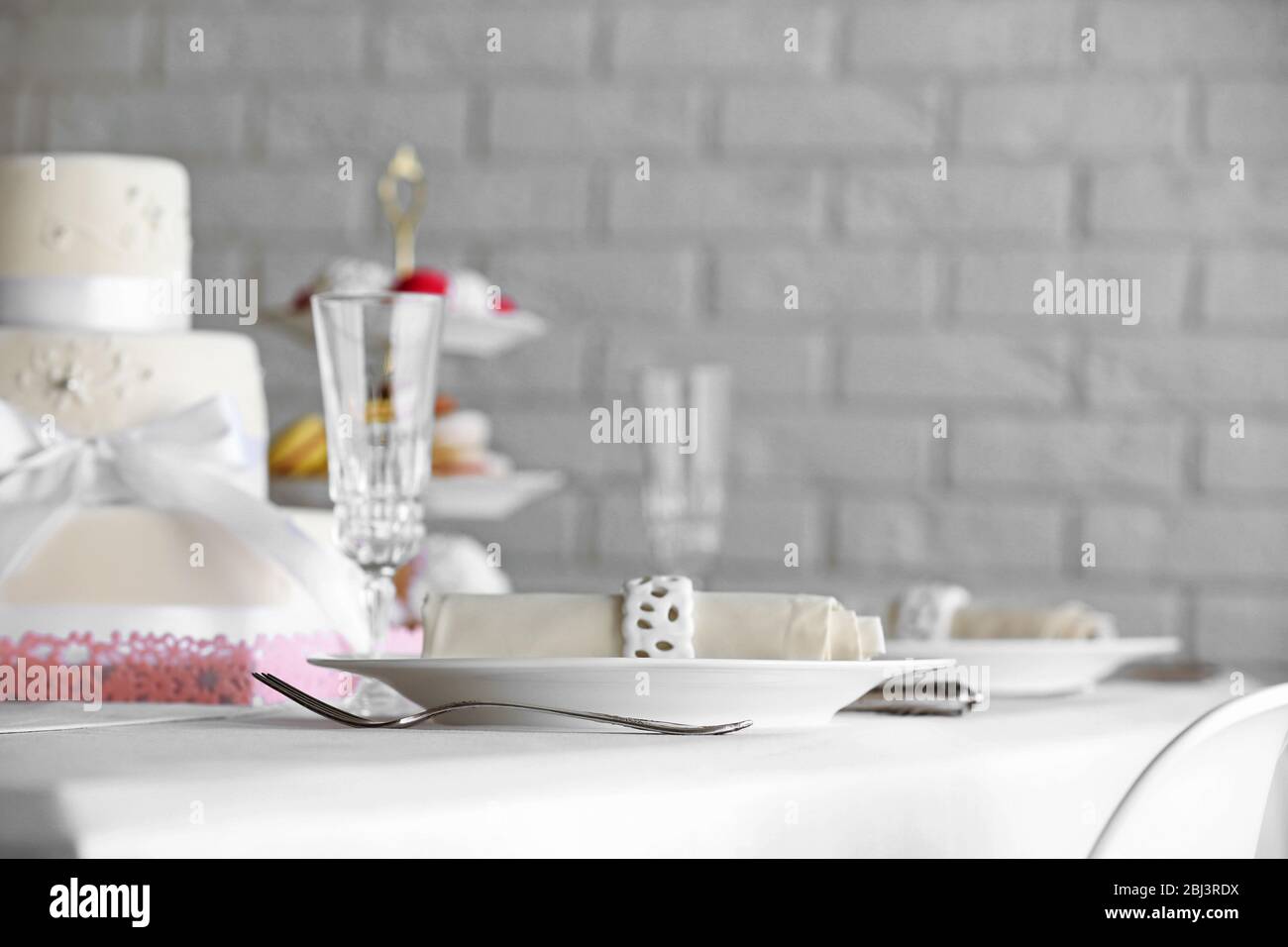 Beautiful decorated table for wedding celebration in restaurant Stock ...