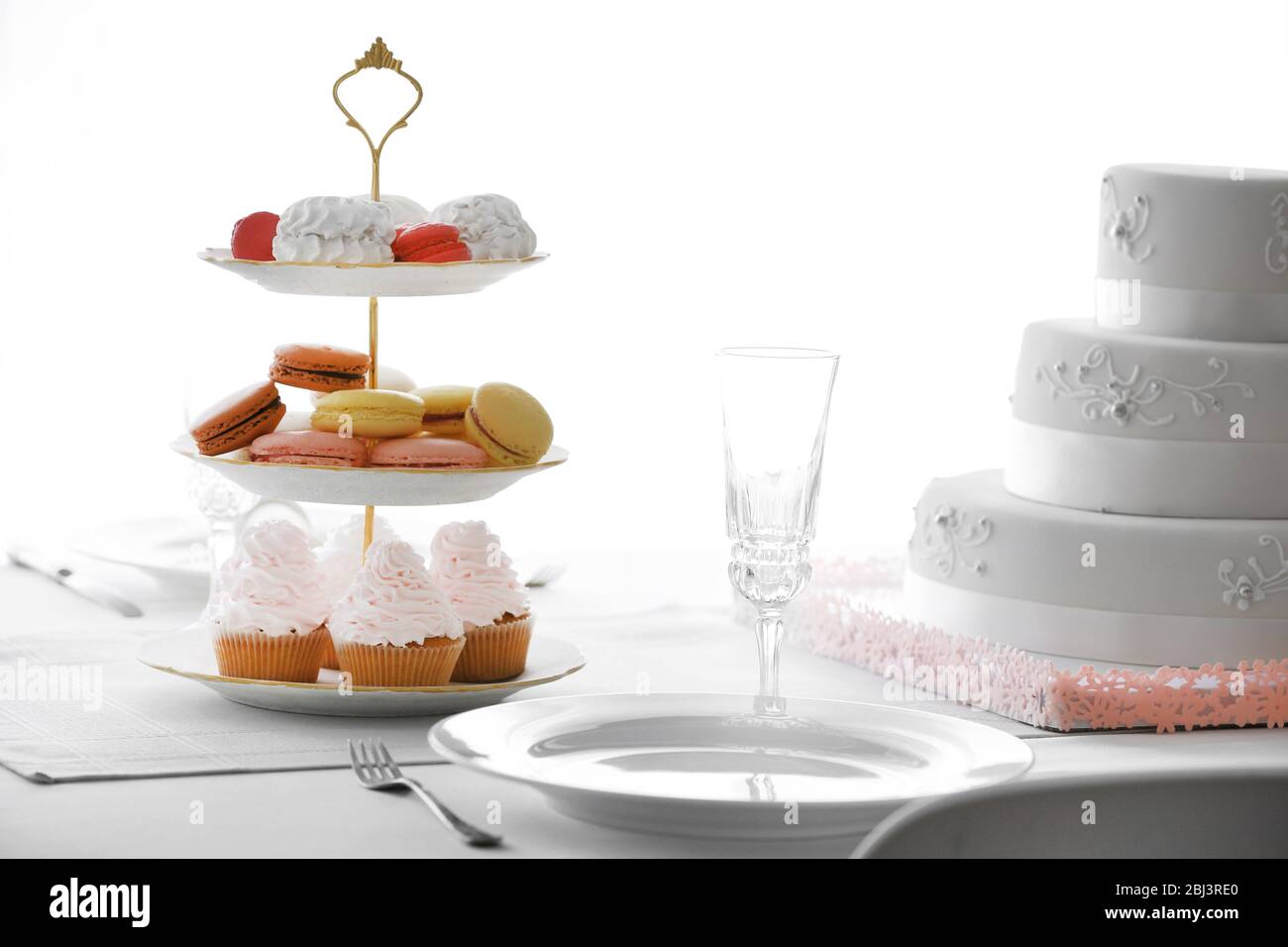 Beautiful decorated table for wedding celebration in restaurant Stock ...