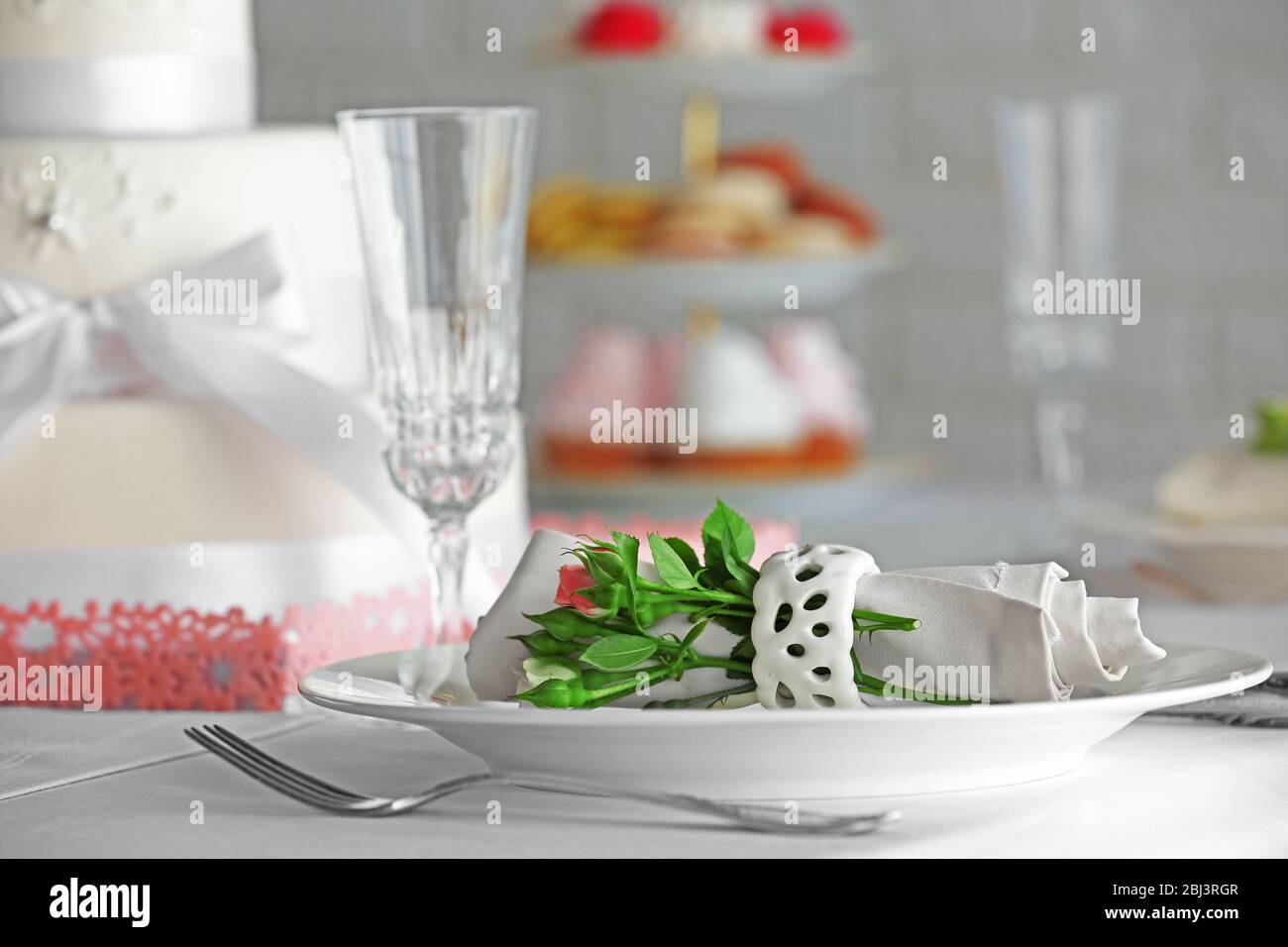 Beautiful decorated table for wedding celebration in restaurant Stock ...