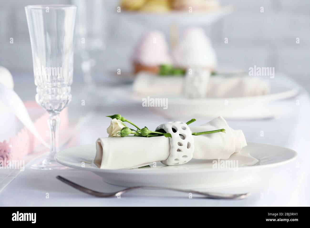 Beautiful decorated table for wedding celebration in restaurant Stock ...