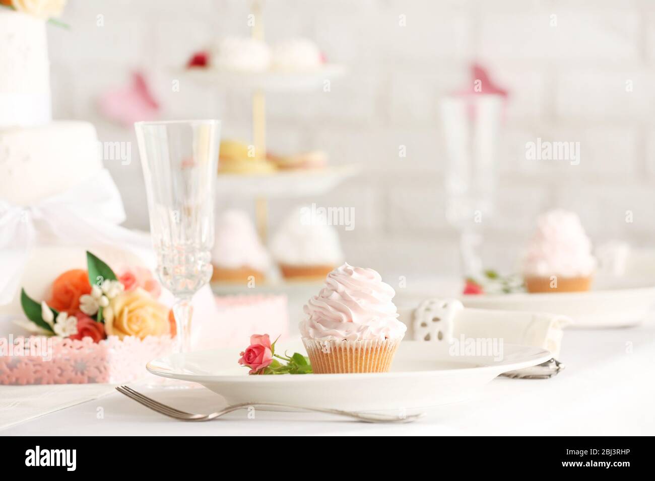 Beautiful decorated table for wedding celebration in restaurant Stock ...