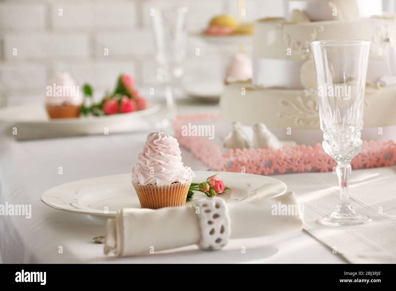 Beautiful decorated table for wedding celebration in restaurant Stock ...