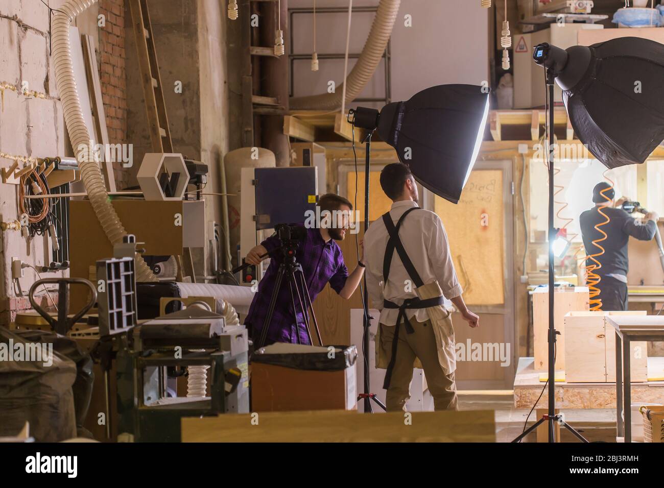 Creation of advertising content for social networks. Photographer on a ...