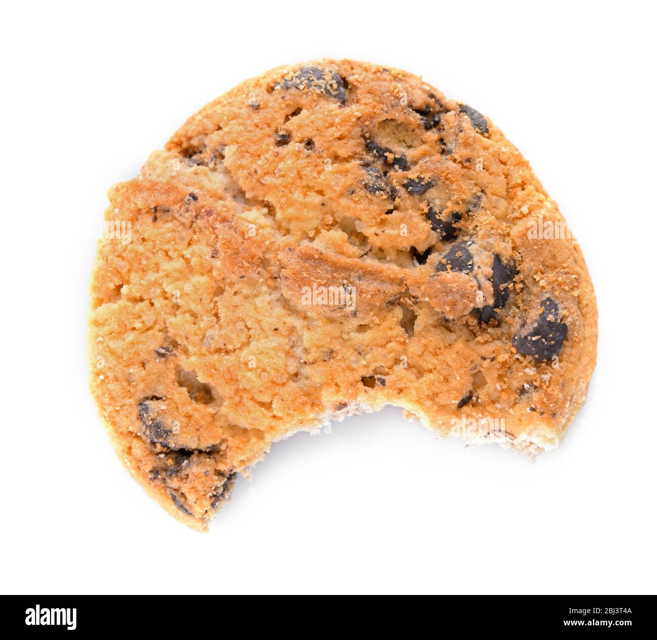 Bitten off cookie with chocolate crumbs isolated on white background ...