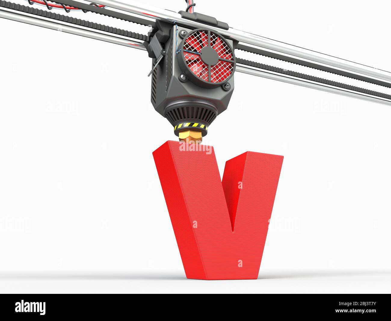 printing of letter V under 3D printer head. suitable for 3d printing ...