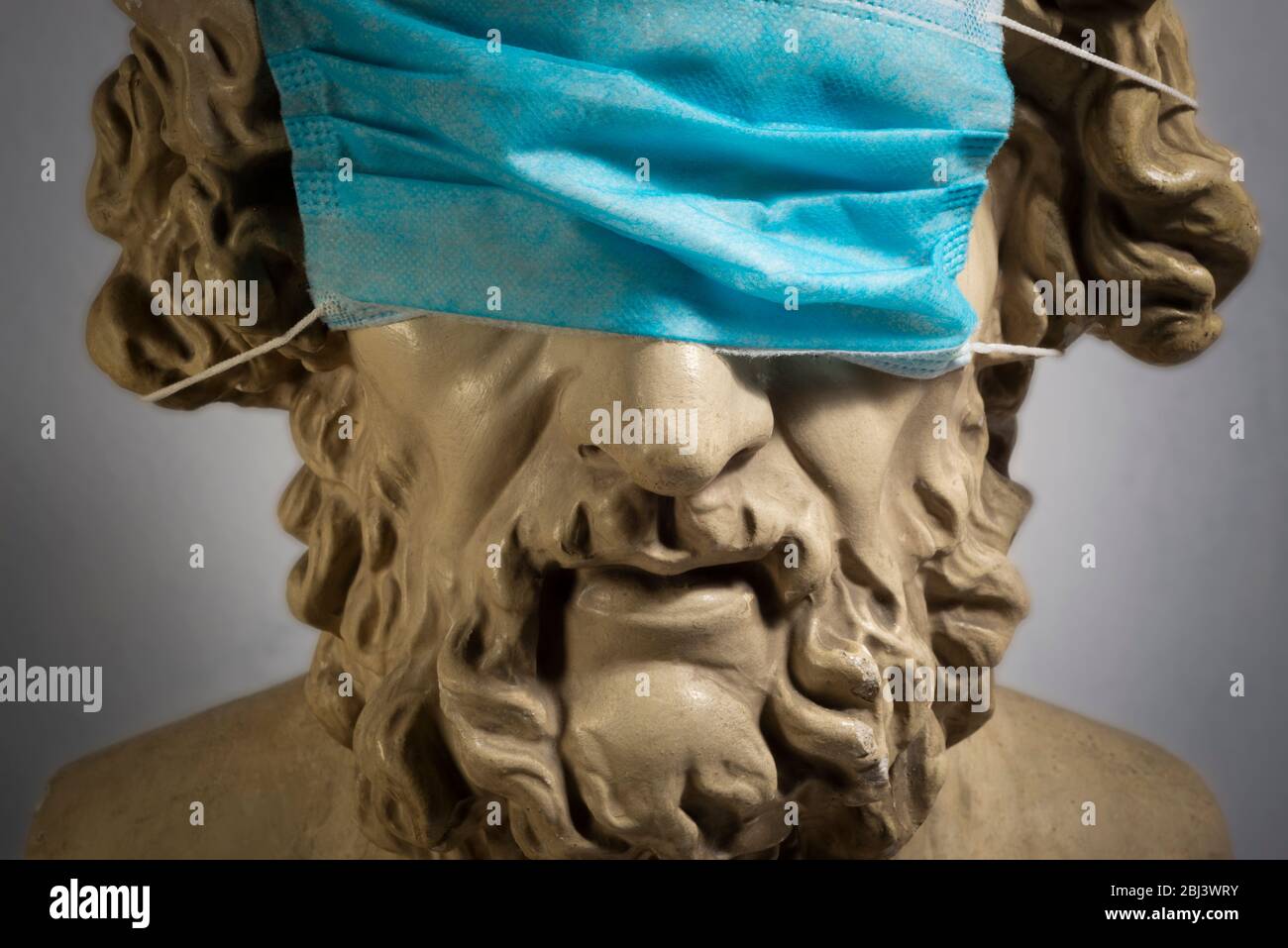 Gypsum Copy of Ancient Statue Homer Wearing Virus Face Mask Stock Photo ...
