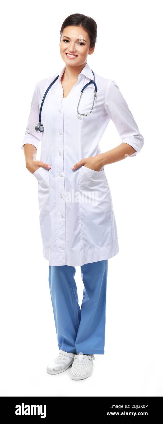 Smiling medical doctor isolated on white Stock Photo - Alamy