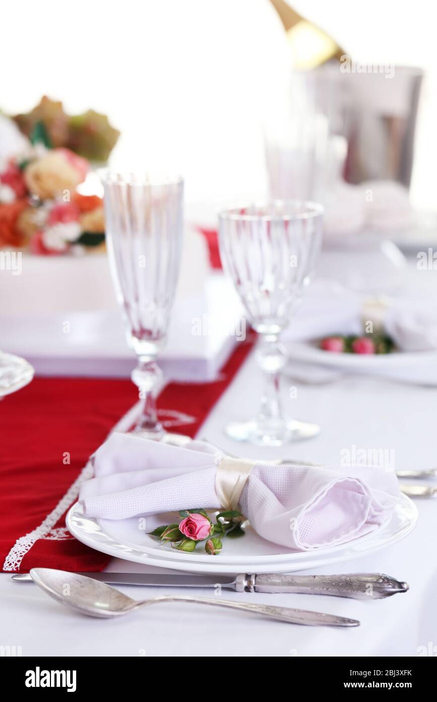 Beautiful served table for wedding or other celebration in restaurant ...