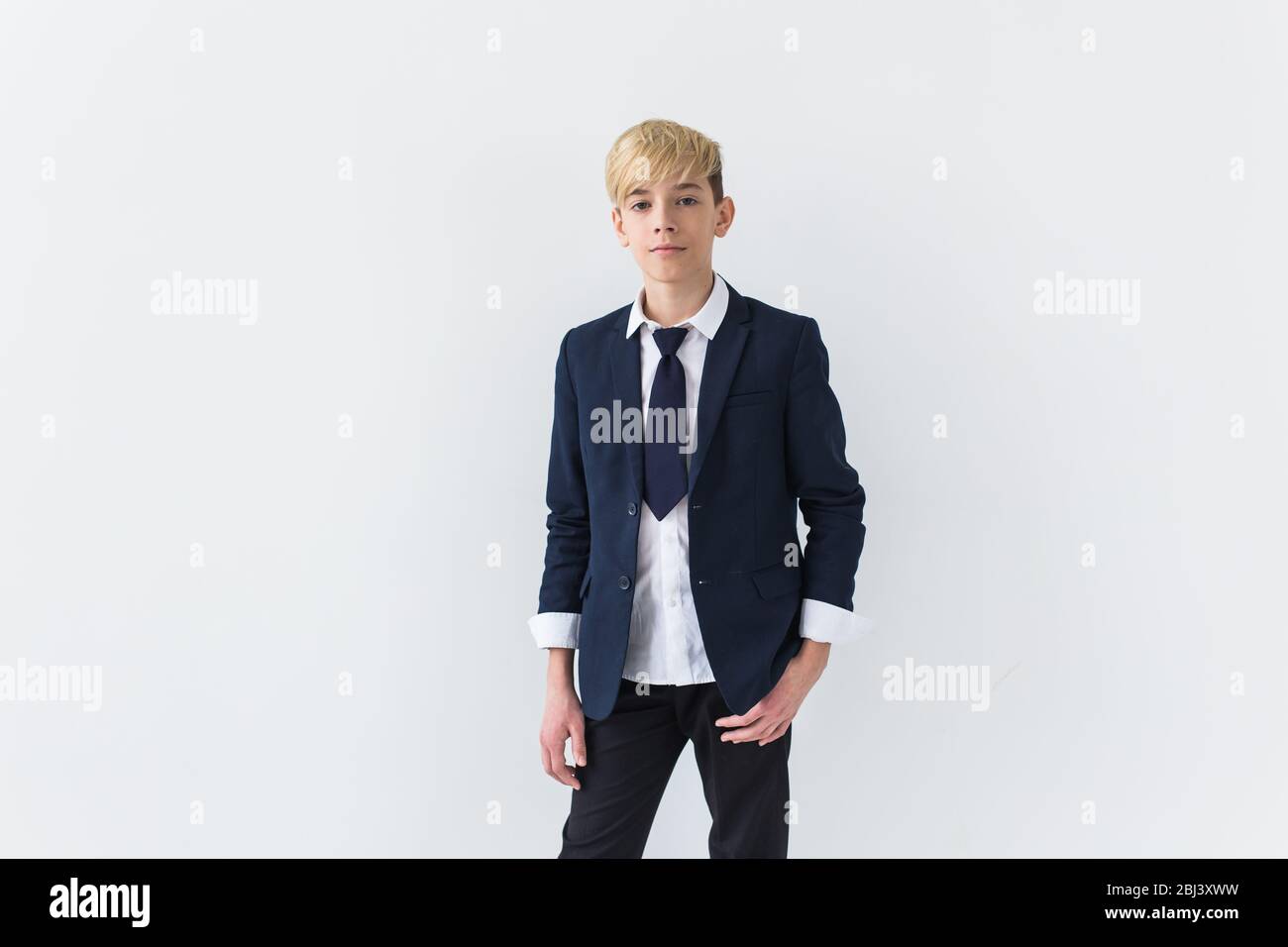 Puberty concept - Teenage boy portrait on a white background Stock ...