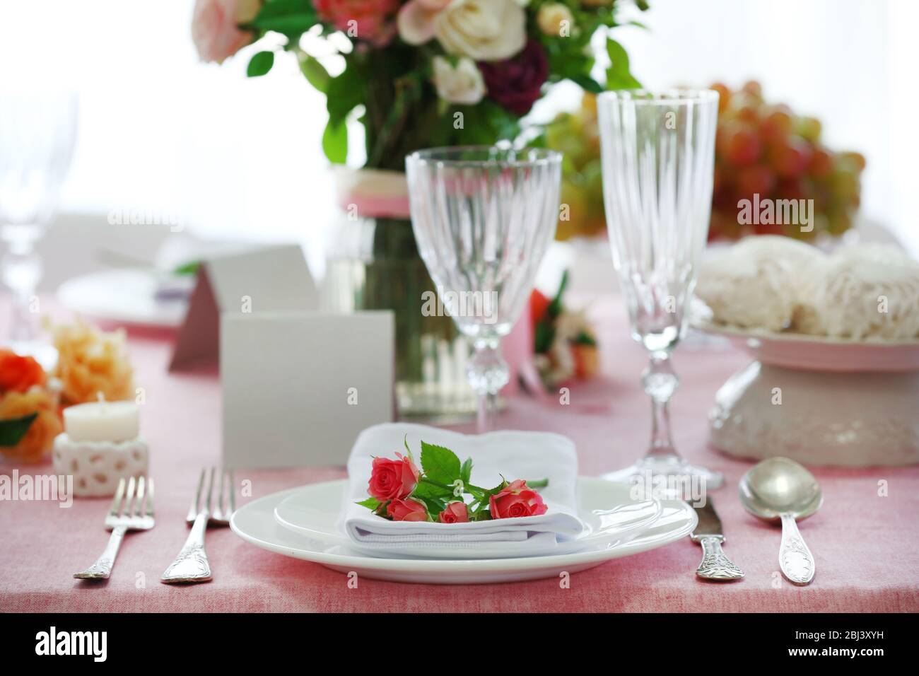 Beautiful served table for wedding or other celebration in restaurant ...