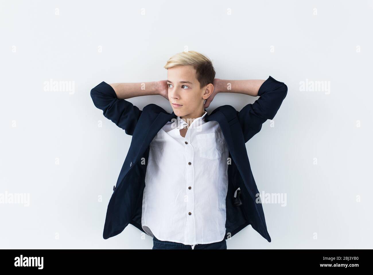 Puberty concept - Teenage boy portrait on a white background Stock ...