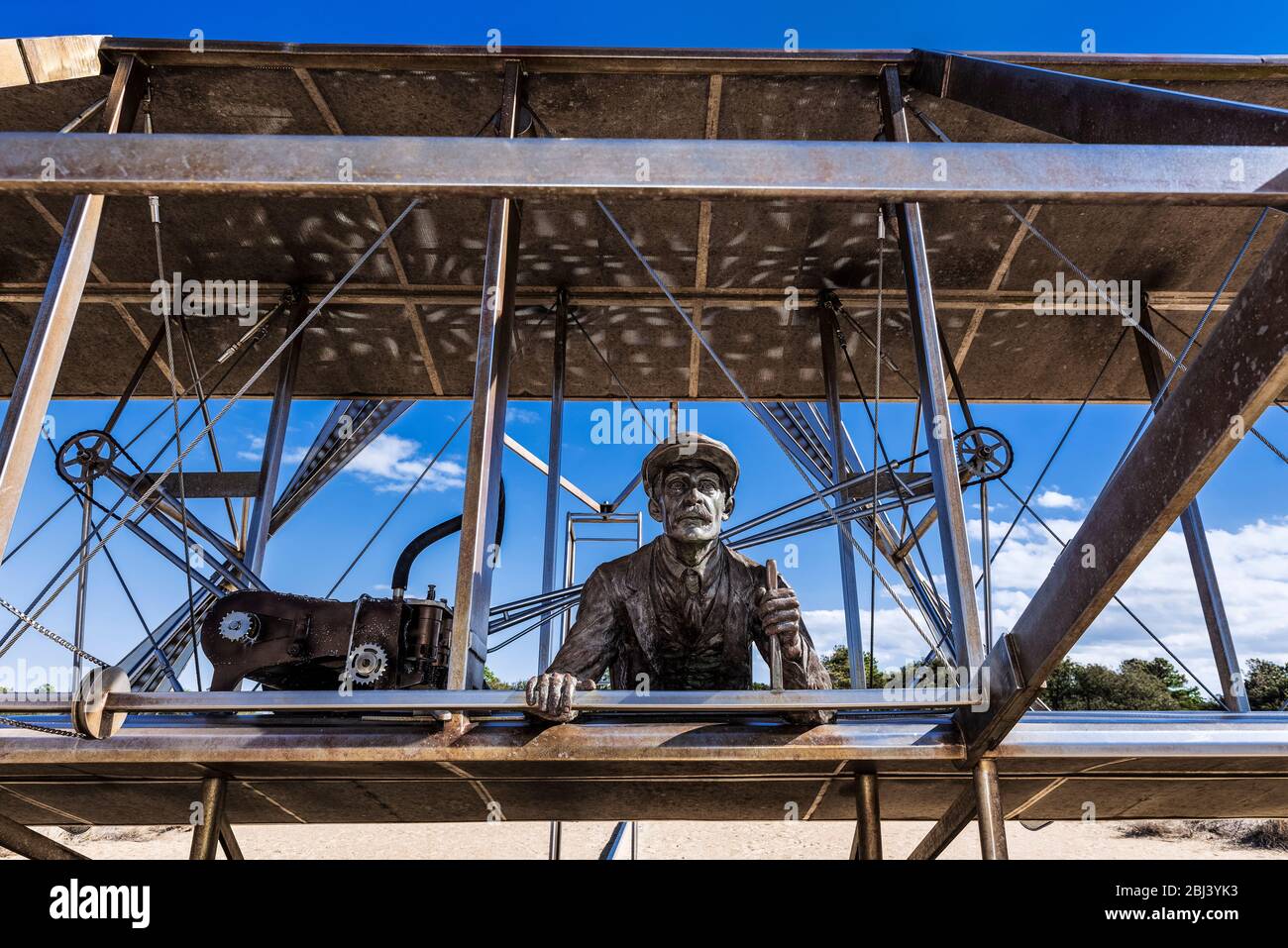 Sculpture of historic first flight at Wright Brothers National Memorial ...