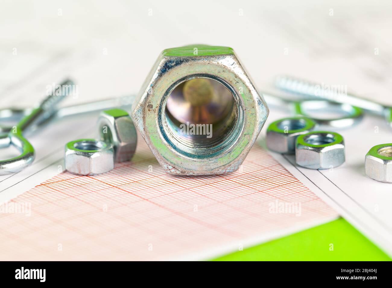 Technical drawings of bolt and nut. Engineering, technology and ...