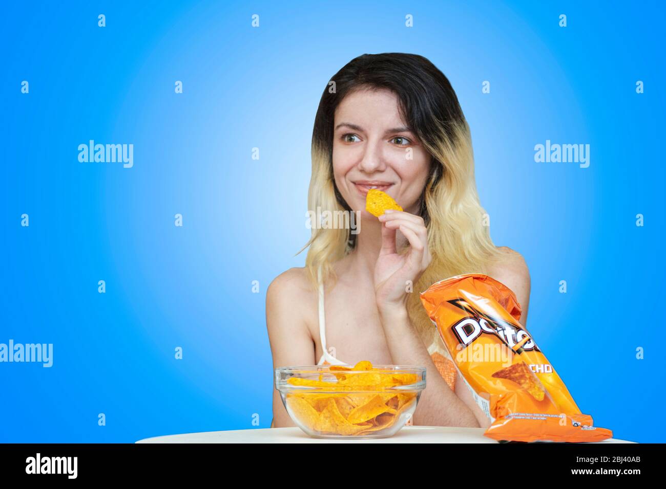 25 April 2020-Bucharest, Romania. Blonde, attractive female enjoying ...