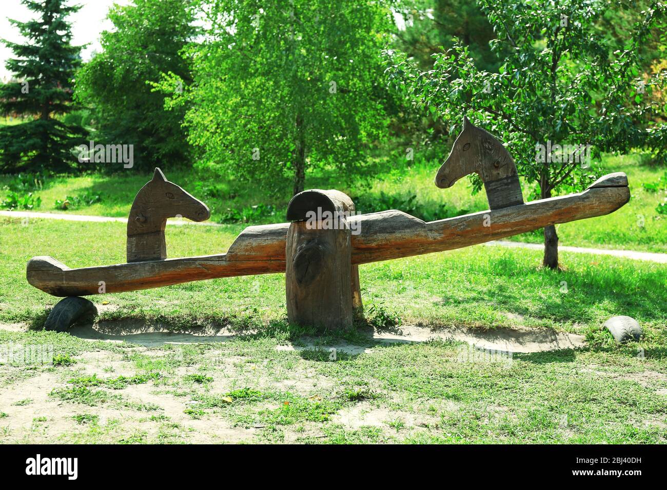 Wooden seesaw empty playground hi-res stock photography and images - Alamy