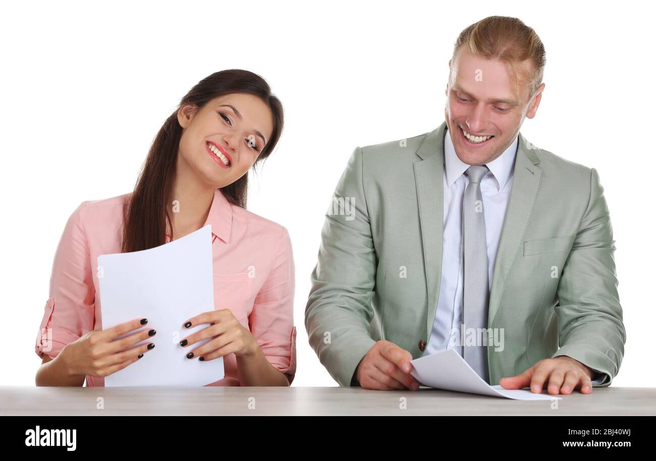 TV anchors training for telling news Stock Photo - Alamy