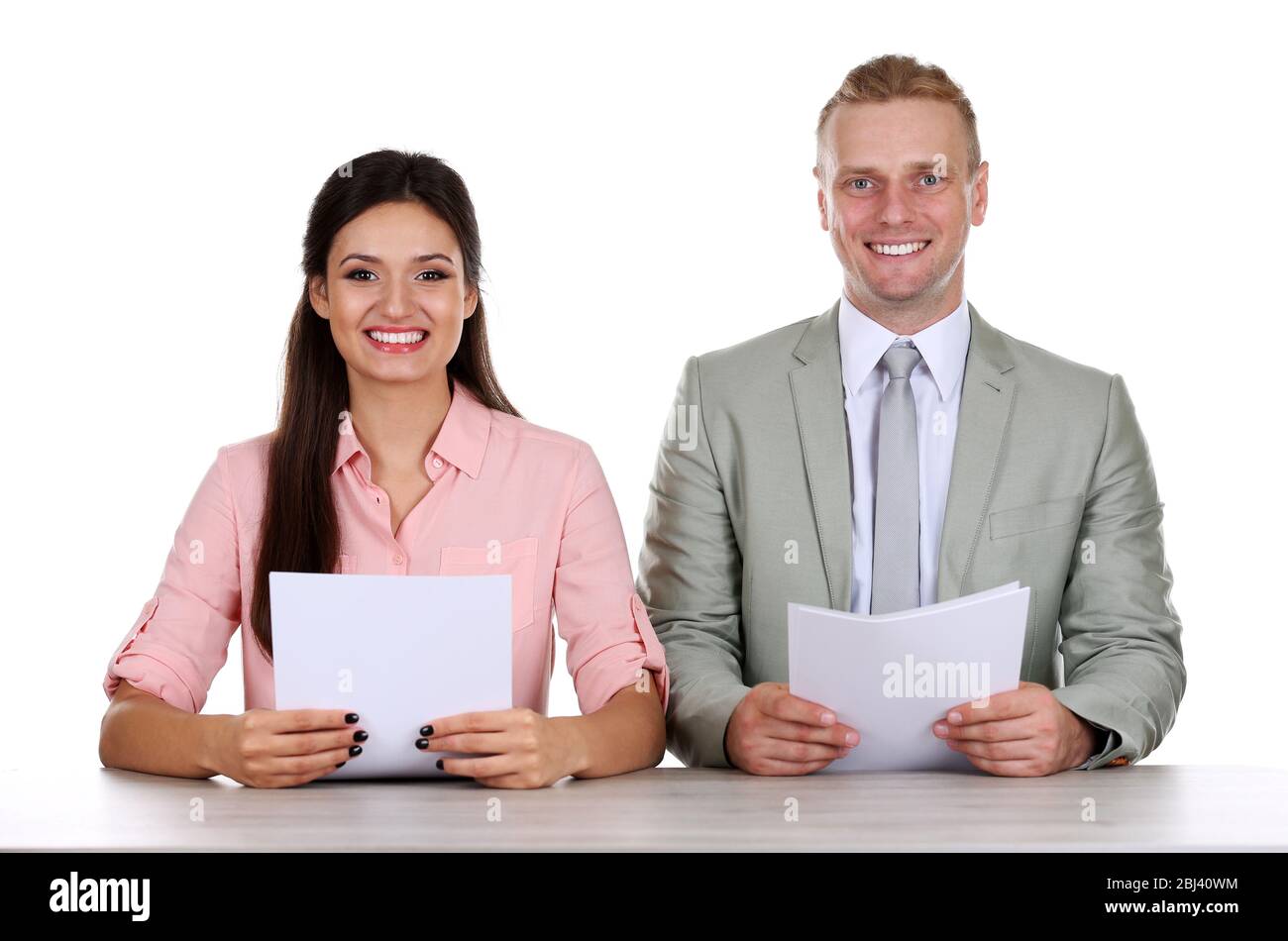 TV anchors training for telling news Stock Photo - Alamy