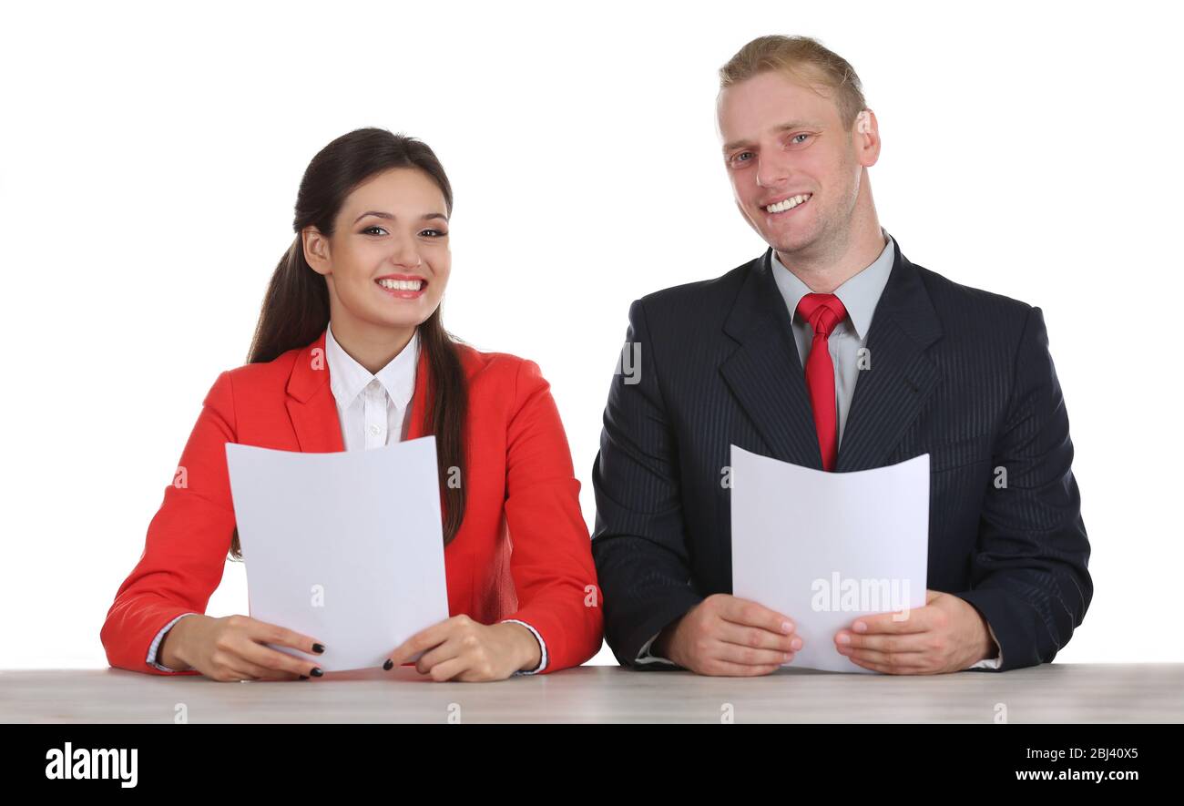 TV anchors training for telling news Stock Photo - Alamy