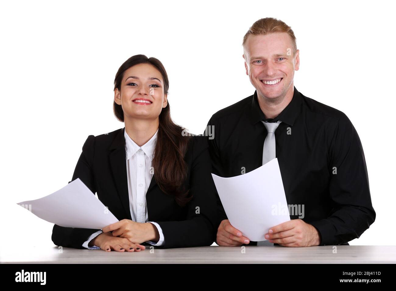 TV anchors training for telling news Stock Photo - Alamy
