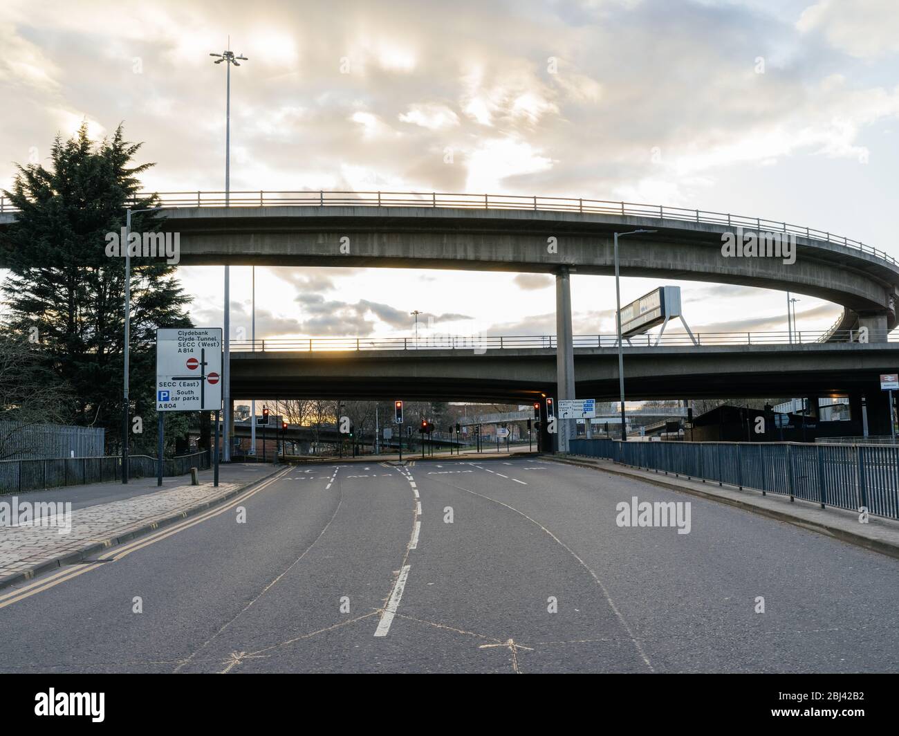 A deserted Clydeside Expressway junction and Kingston Bridge flyover in ...