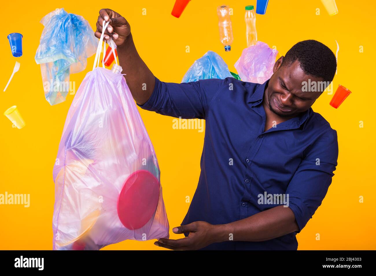 Problem of trash, plastic recycling, pollution and environmental ...