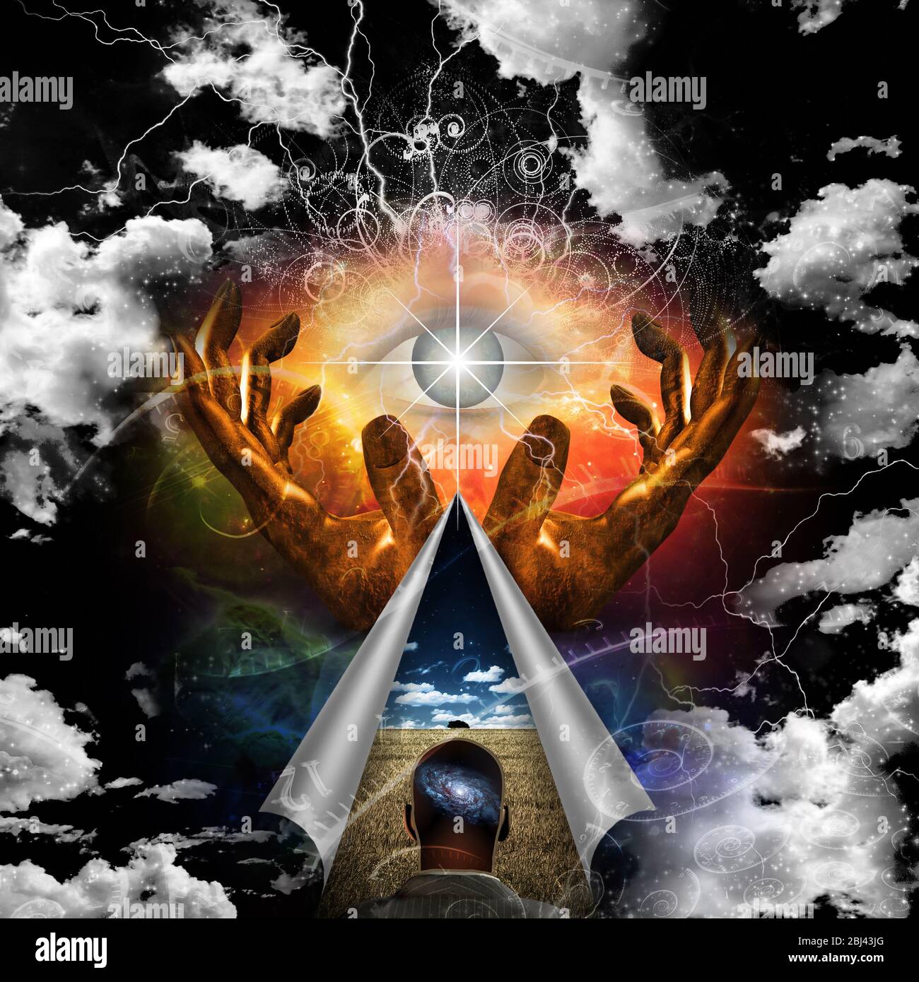 Mans mind with galaxy and vision Stock Photo - Alamy