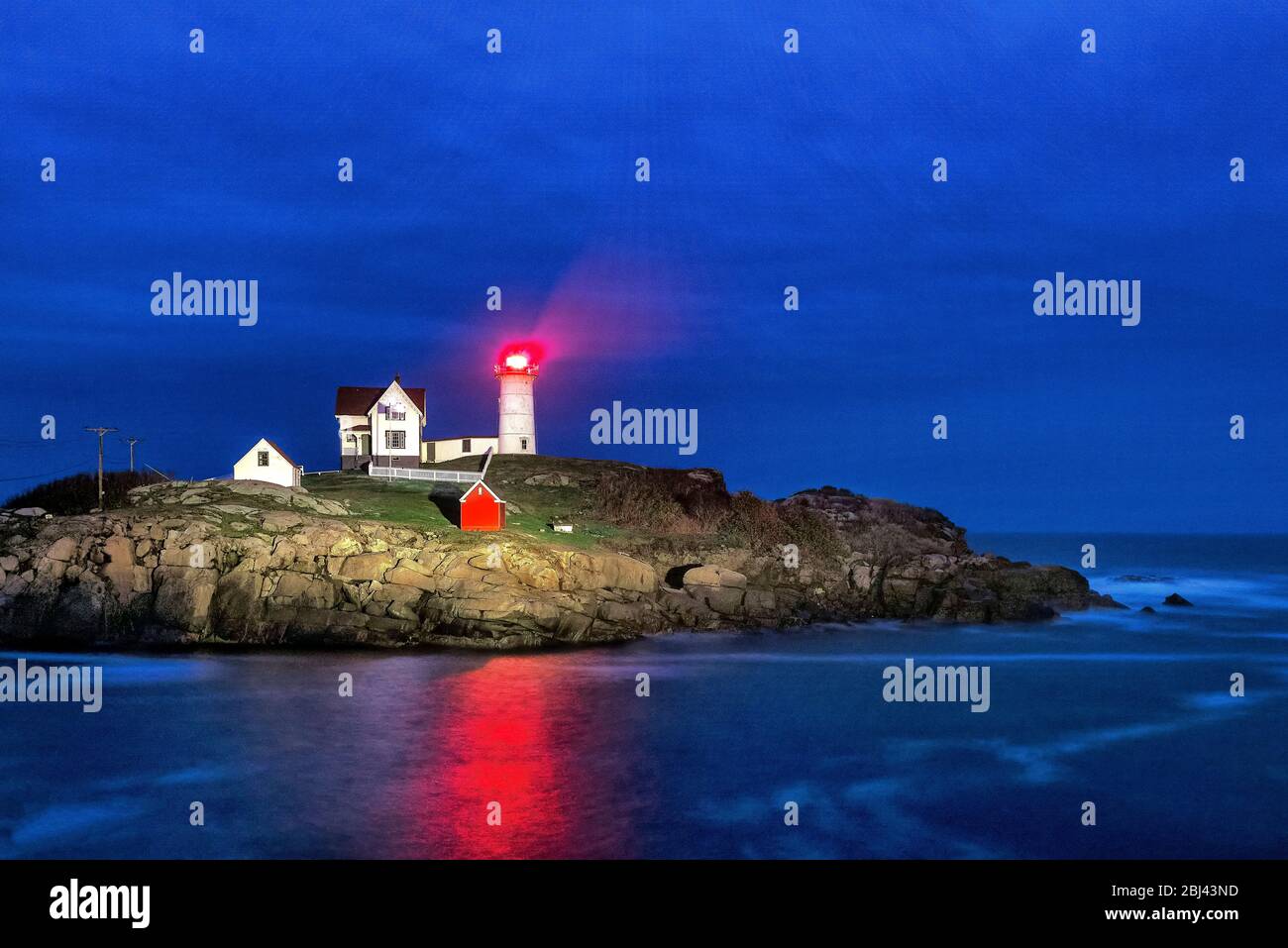 Nubble Lighthouse at night Stock Photo - Alamy