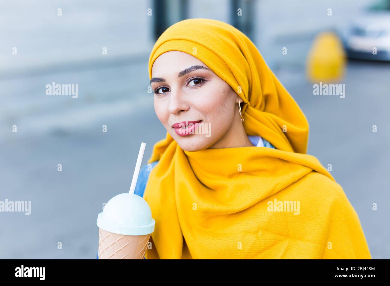 Young arabian muslim woman enjoying cocktail outdoor Stock Photo - Alamy