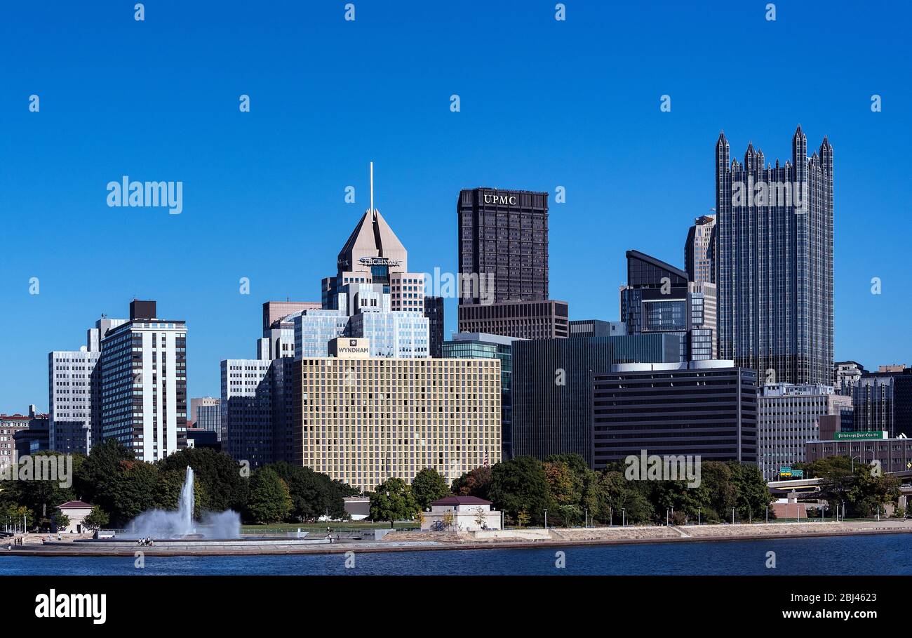 City skyline at the Three Rivers intersection in Pittsburgh Stock Photo ...