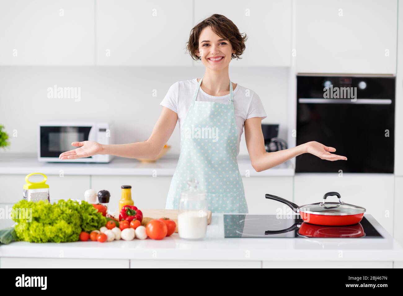 Photo of beautiful attractive housewife weekend saturday morning ...