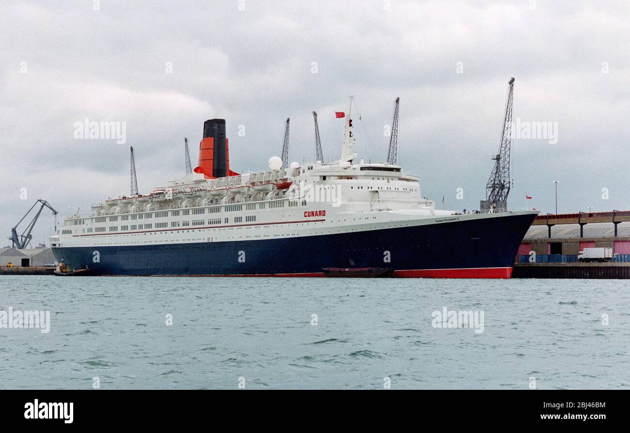 Vintage photograph of RMS Queen Elizabeth 2 moored in Port of ...